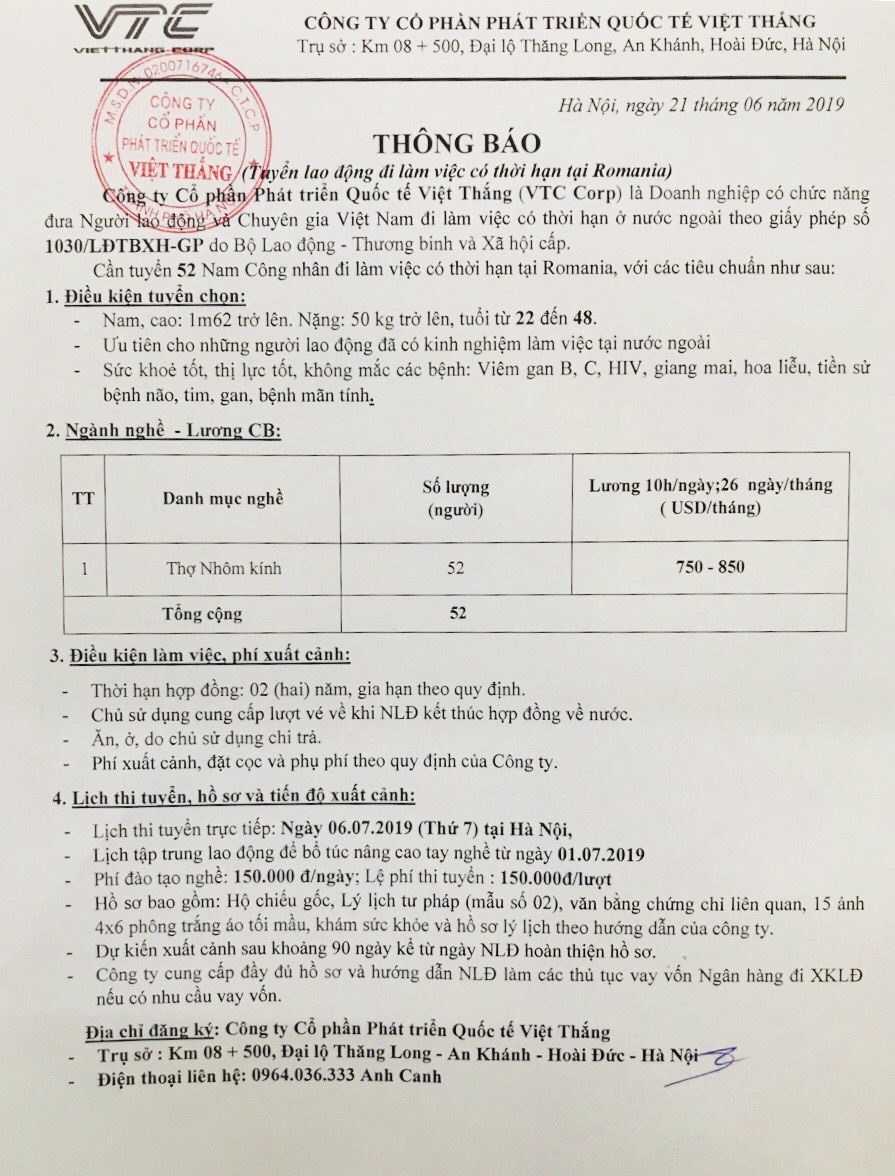 [Rumani] Tuyển thợ Nhôm Kính đi Rumani Châu âu